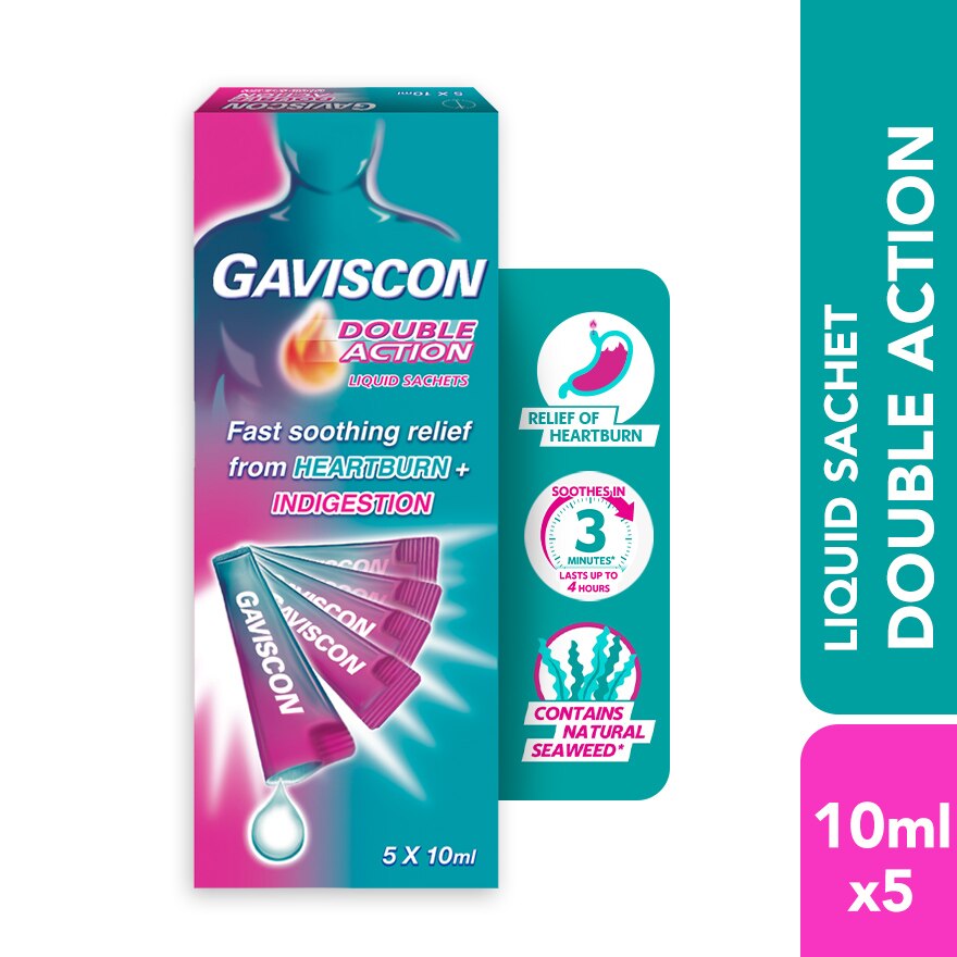 Gaviscon Heartburn And Indigestion Relief Double Action Sachet 5 X 10ml